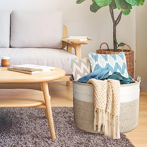 AivaToba 24" x 18" Cotton Rope Basket, Extra Large Basket with Handles for Blanket, Blanket Basket for Living Room, Large Storage Basket, Toy Baskets, Jumbo Woven Basket for Storage