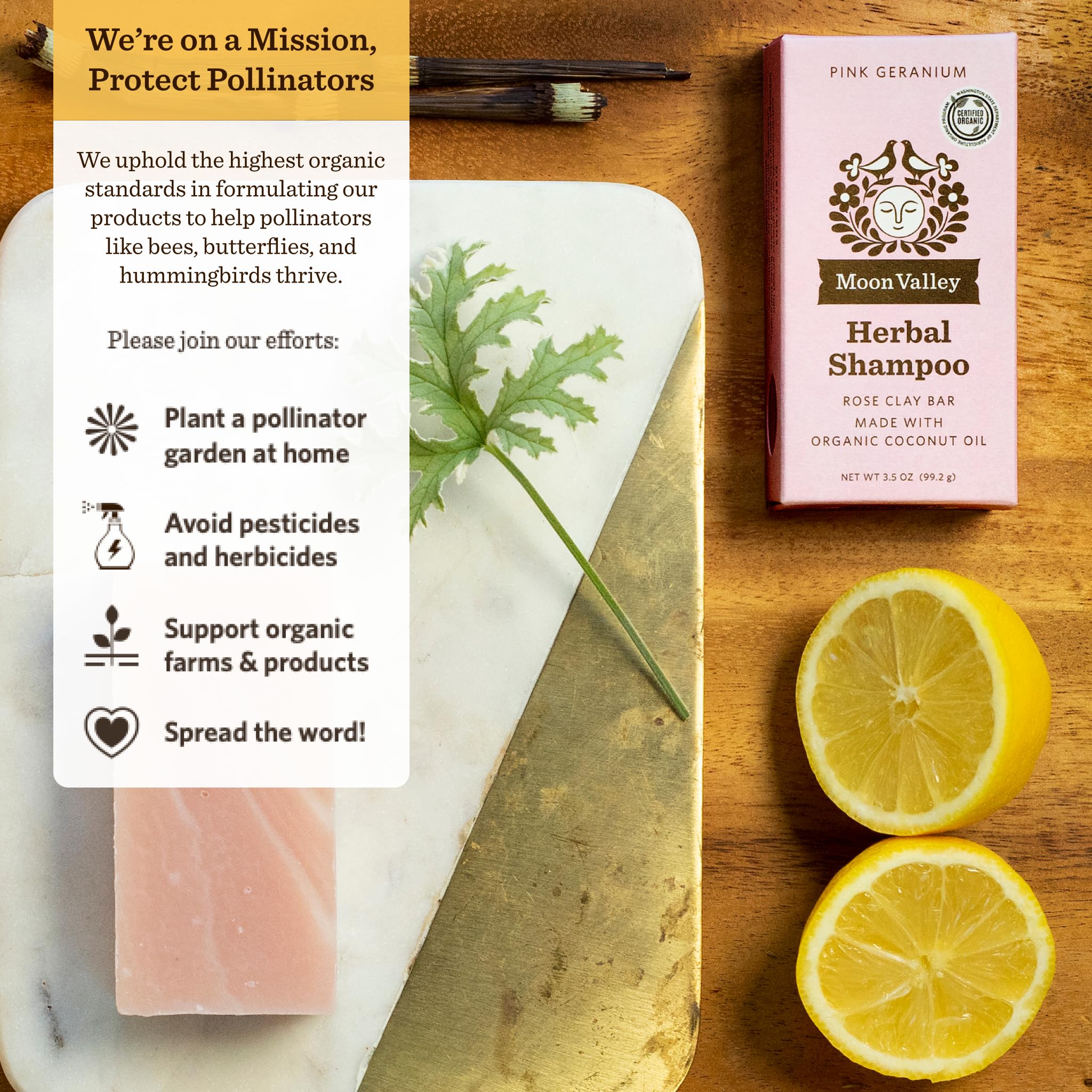Moon Valley Organics HERBAL SHAMPOO BAR - PINK GERANIUM, SWEET CARROT, PEPPERMINT (3PACK)