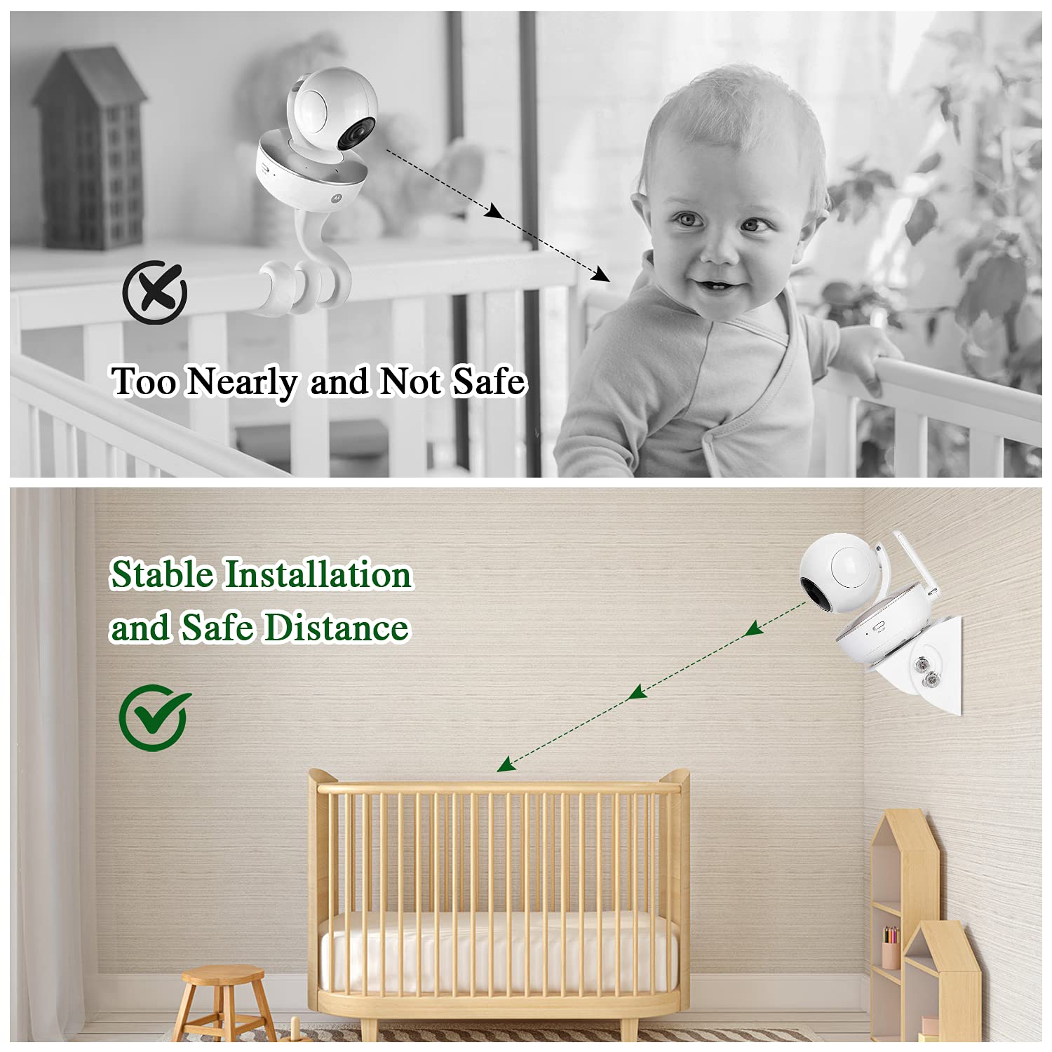 2 Pack-Adjustable Angle Baby Monitor Wall Mount for Motorola, Arlo, Infant Optics DXR-8, HelloBaby, Hellobaby Babysense Monitor Camera, Perfect Angle and Easy to Install (Camera Not Included)