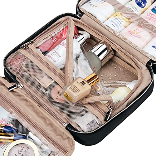 NISHEL Hanging Travel Toiletry Bag, Visible Makeup Organizer, Cosmetic Case for Journey Accessories, Bathroom Shower, Black