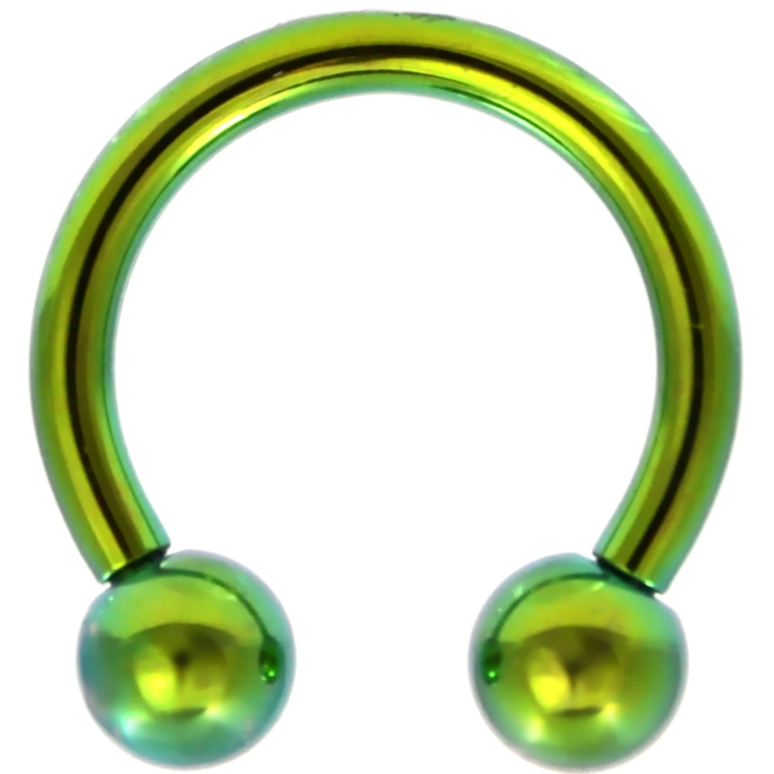 12G(2mm) Green Titanium IP Steel Circular Barbells Horseshoe Rings w/Ball Ends (Sold in Pairs)