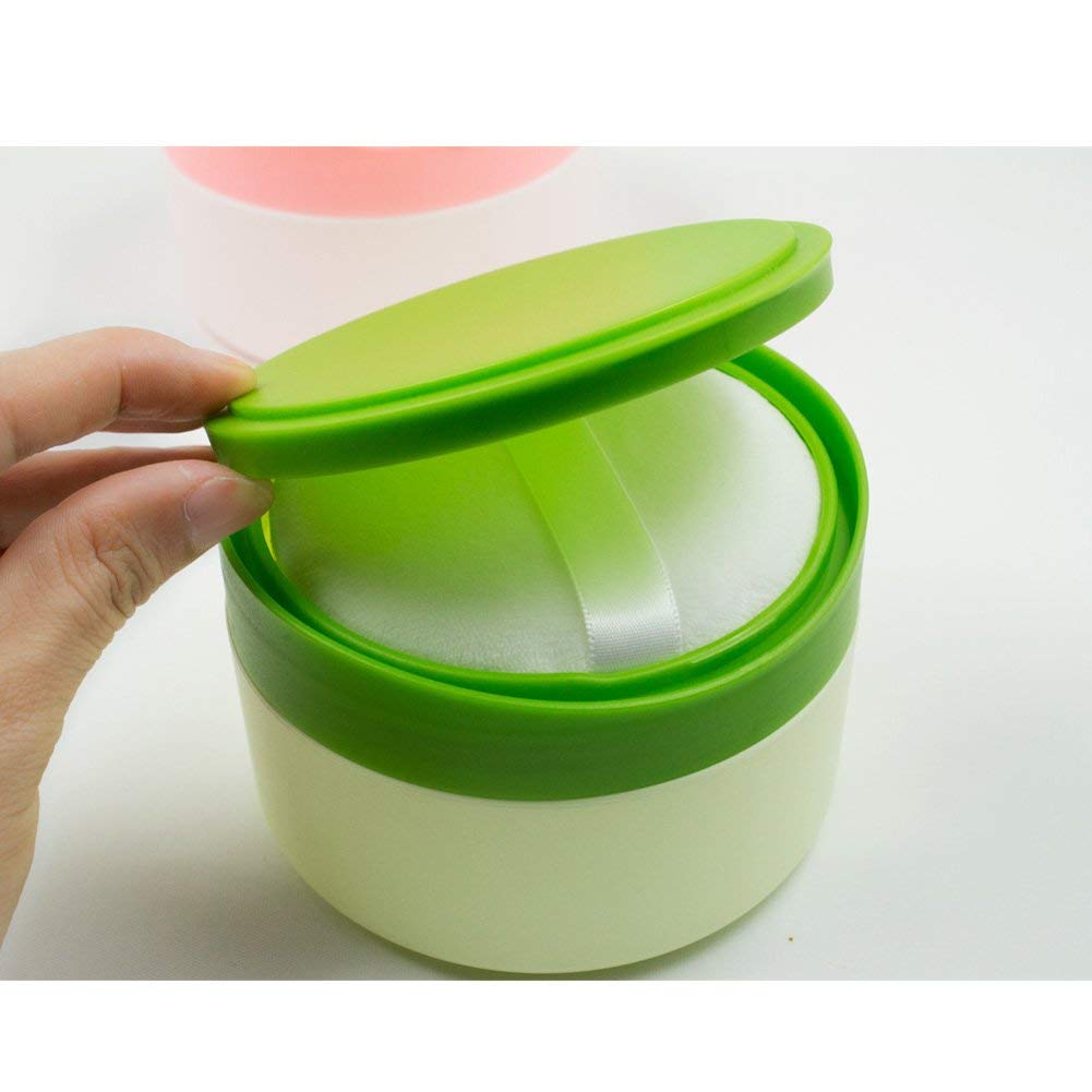 Baby Powder Puff Box Body After-Bath Powder Case Cosmetic Talcum Powder Container Dispenser wtih Powder Puff and Sifter(Green)