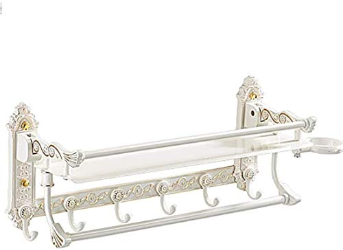 HYJMJJ Wall Mounted Coat Rack, Wall Mounted Space Aluminum Foldable Bathroom Shelves Storage Rack with Hook, Single Rod Towel Rack，Not Fade Multifunction Cosmetic Storage Rack,for Home Kitchen