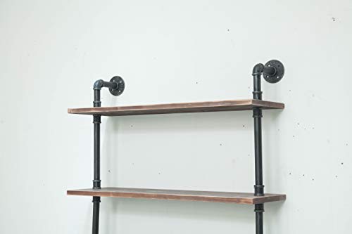 WGX Design For You Industrial Pipe Shelves Rustic Wood Ladder Bookshelf Wall Mounted Shelf for Living Room Decor and Storage (32in, 6 Layers)