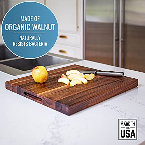 Brazos Home Dark Walnut Wood Cutting Board for Kitchen, Butcher Block, Chopping Board, Wood Cheese Board, Unseasoned, Includes Brazos Board Butter, Charcuterie Board, Meat Cutting Board, 20x15, XL