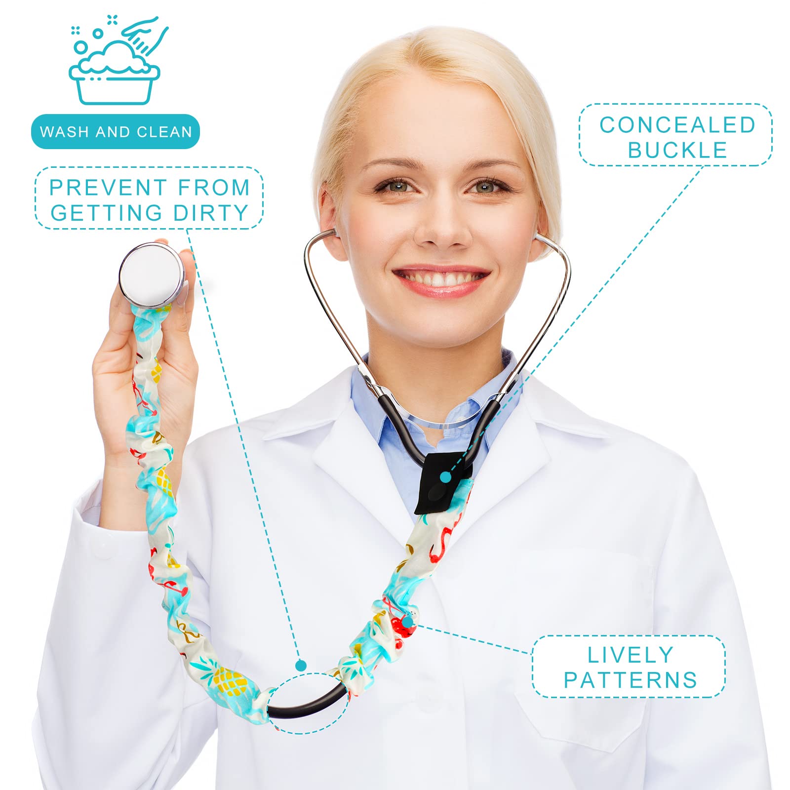 4 Pieces Stethoscope Covers with Removable Tube Handmade Stethoscope Accessories for Nurses Doctors (Bright Style)