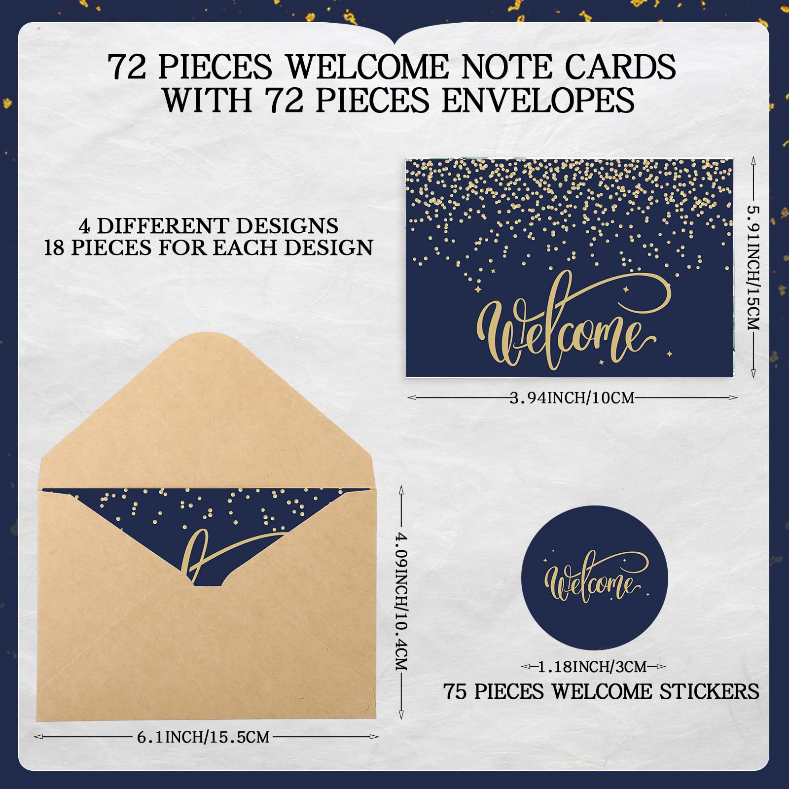 Fumete 72 Pcs Welcome Note Cards with Kraft Envelopes and Stickers, Assorted Designs, Ideal for Weddings, Christmas, Baby Showers