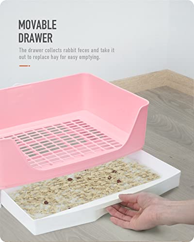Baffect Rabbit Litter Box, Plastic Bunny Toilet Box with Removable Tray, Guinea Pig Corner Litter Cage for Small Adult Pet (Pink)