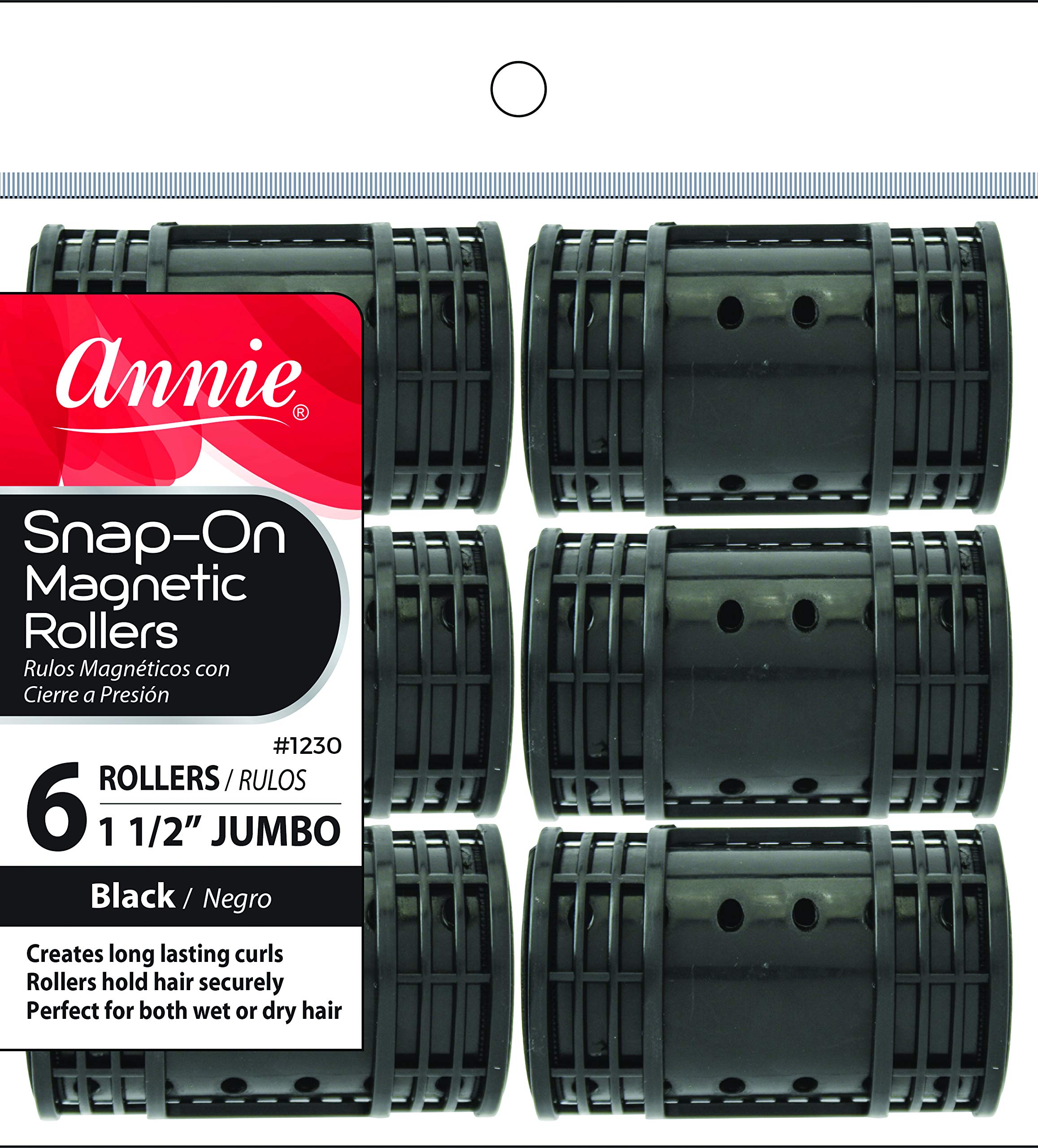 Annie Snap on Magnetic Rollers 1 1/2" Black 6pack