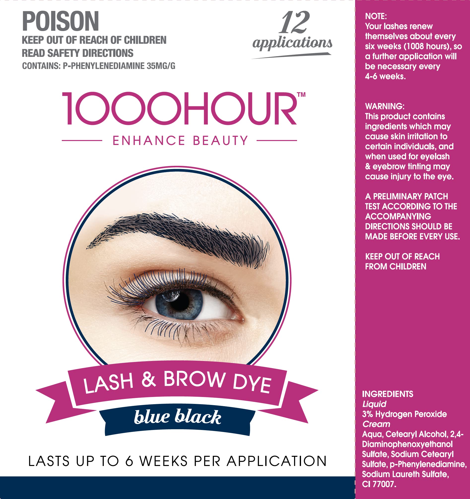 1000 Hour Professional Formula Lash & Brow Dye - Defined Brows with a Long-Lasting Formula with Eyebrow Mascara - Brow Gel for Stunning Brows that Last Up To 6 Weeks with 12 Applications - Blue Black