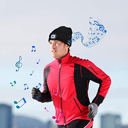 Etsfmoa Unisex Bluetooth Beanie Hat Light Wireless Headphones Gifts for Men Dad Black