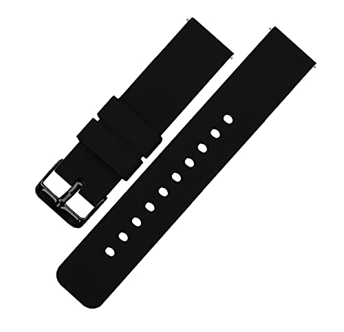 BARTON WATCH BANDS 20mm Black Soft Silicone Quick Release - Black Buckle