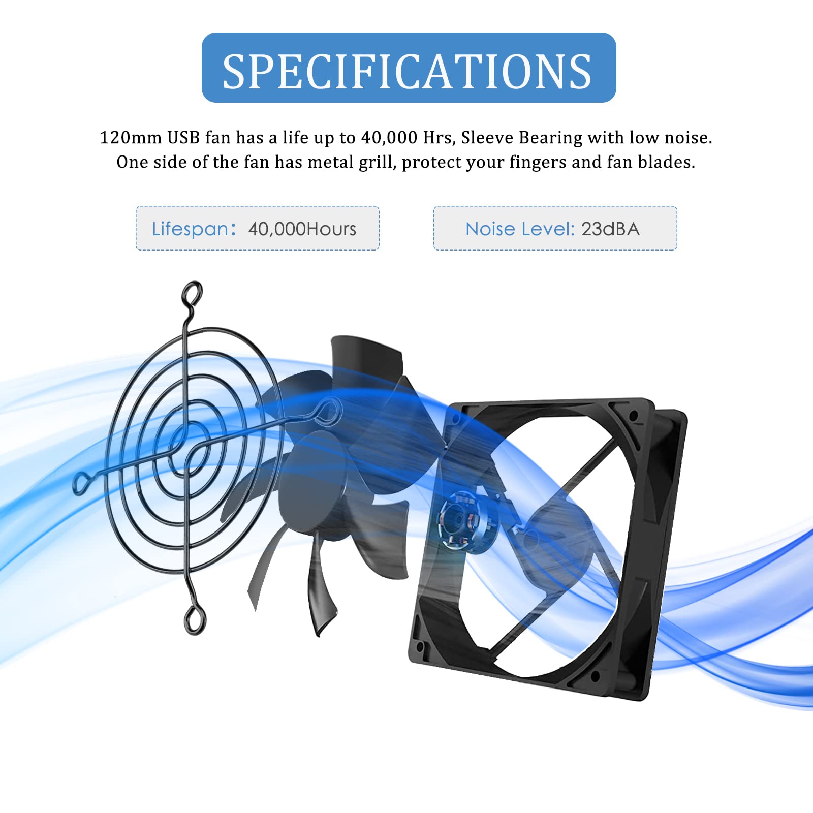 2-Pack 120mm USB Computer Fan with 1 Male to 2 Female Extension Cable with ON/Off Switch for Receiver DVR Playstation Xbox Computer Cabinet Cooling