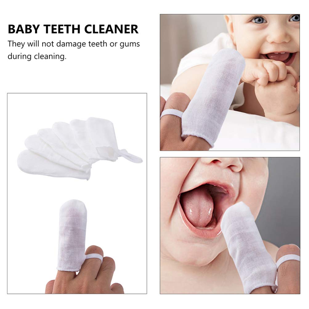 Healifty 18pcs Teeth Gauze Infant Finger Clean Oral Toothbrush Infant Mouth Cleaner Cotton Gauze Elastic Finger cot for 0-36 Months White