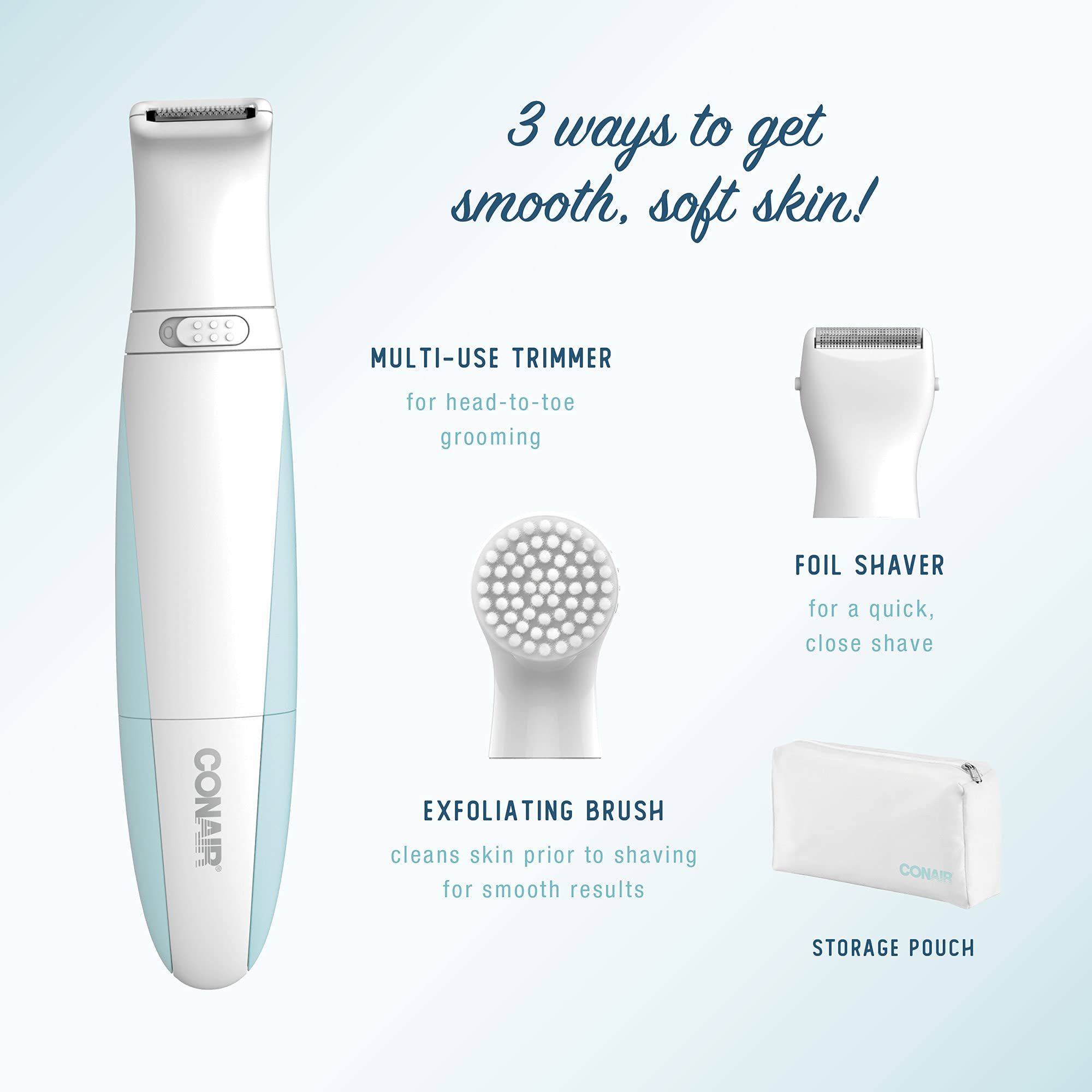 Conair Ladies All-In-One Personal Groomer, Trimmer, Foil Shaver for Women and Exfoliating Brush