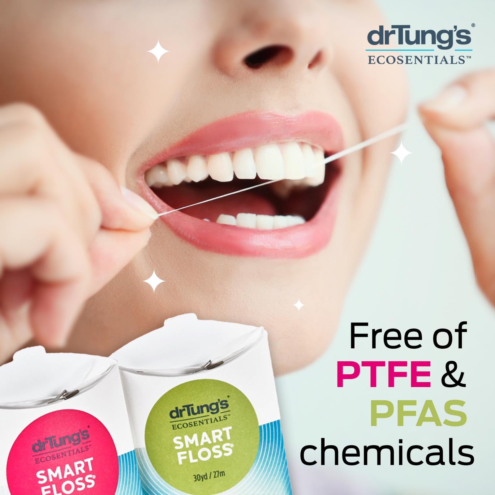 DrTung's Smart Floss - Natural Floss, PTFE & PFAS Free Floss, Gentle on Gums, Expands & Stretches, BPA Free Floss - Natural Dental Floss Cardamom Flavor (Pack of 6)
