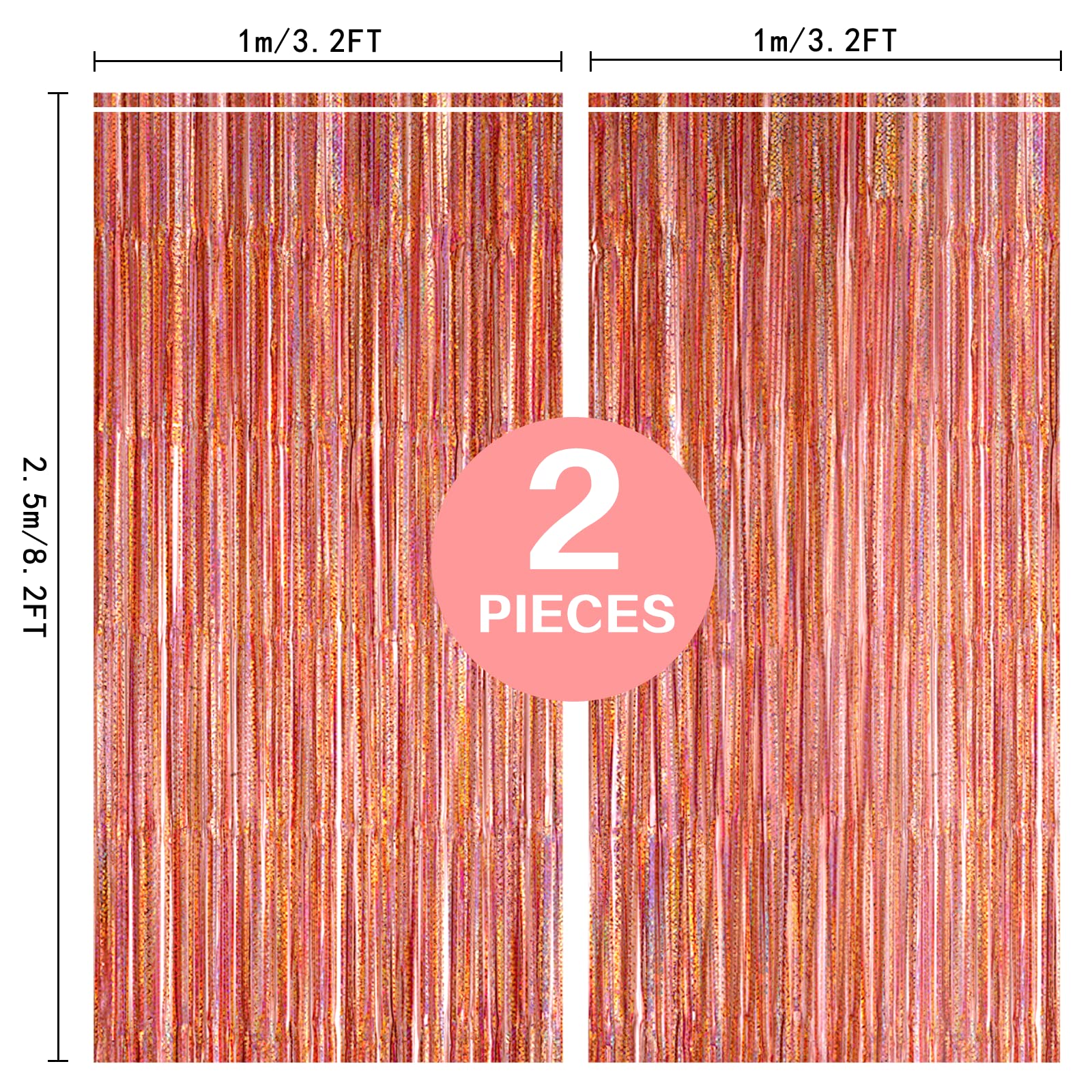 2 Pack 3.2ft x 8.2ft Rose Gold Foil Fringe Curtain Backdrop, Metallic Tinsel Foil Fringe Streamer Curtains Photo Booth Props, Ideal for Bachelorette Birthday Christmas New Year Party Decorations