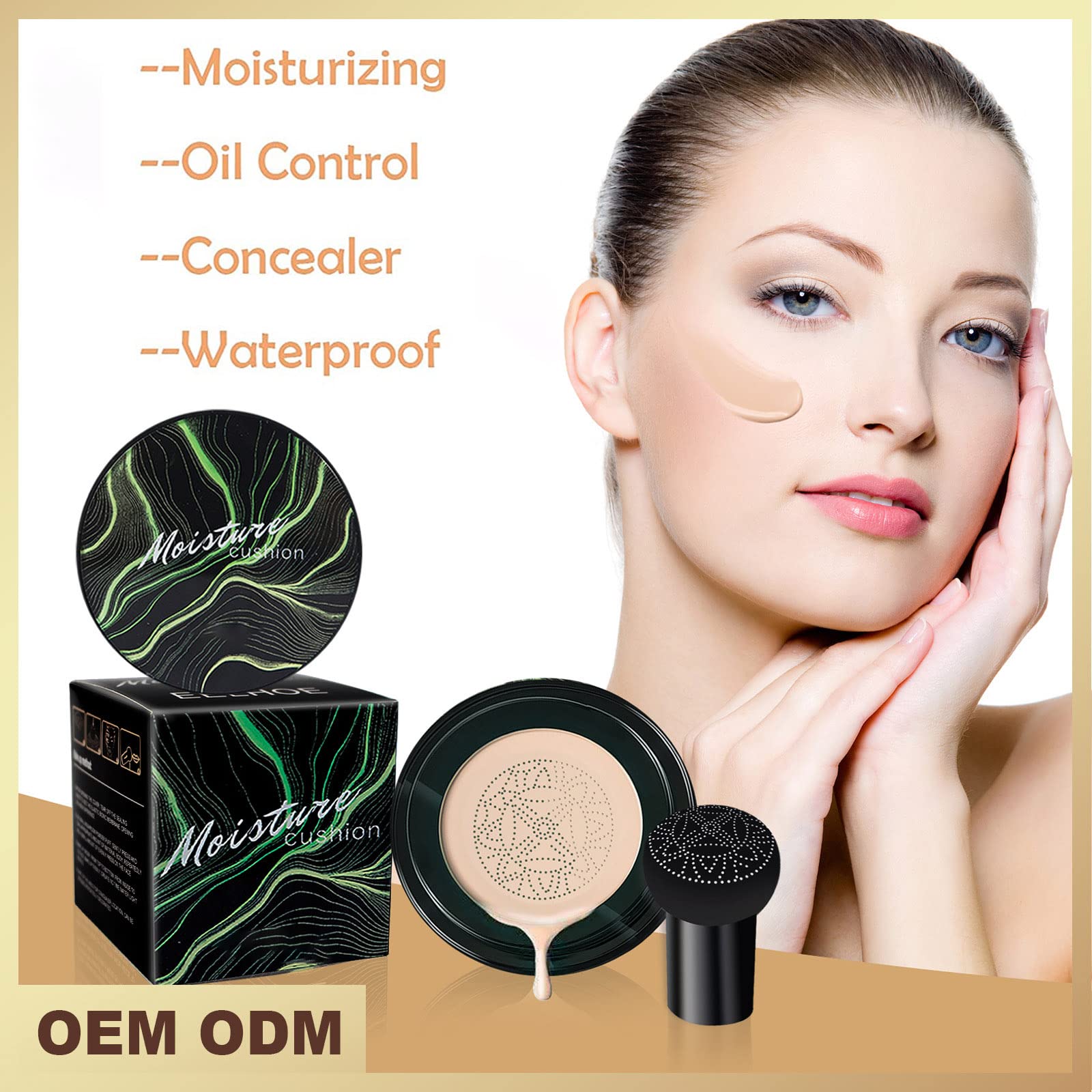 ELAIMEI Mushroom Head Air Cushion CC Cream, BB Cream, Moisturizing Concealer, Moisturizing BB Cream Makeup Base Long Lasting with Mushroom Makeup Sponge, Easy to Apply, Round (Natural)