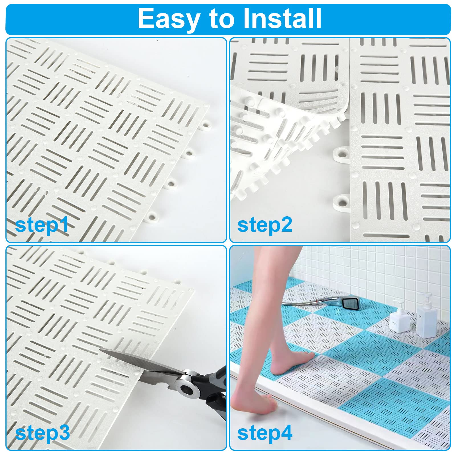 12Pack 12" x 12" Interlocking Rubber Floor Tiles PVC Drainage Mat Pool Mats for Floor, Modular Interlocking Cushion Mat Shower Mat Non Slip for Bath, Deck, Drain, Pool, Patio, Balcony, Kennel, Gray