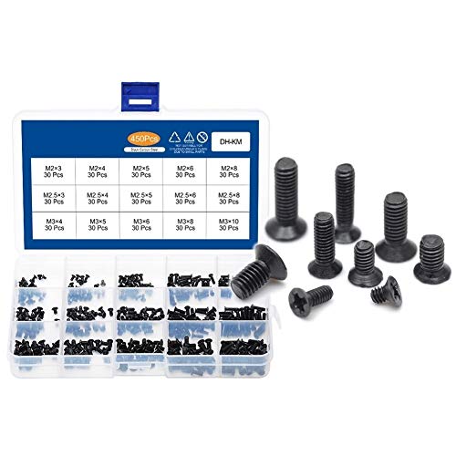 LXBO-FF 450pcs Countersunk Flat Head Cross Mini Screw Set M2 M2.5 M3 Carbon Steel Computer Notebook Laptop Screws Kit