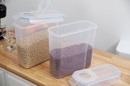 Basicwise Large BPA-Free Plastic Food Cereal Containers, Airtight Spout Lid Set of 2