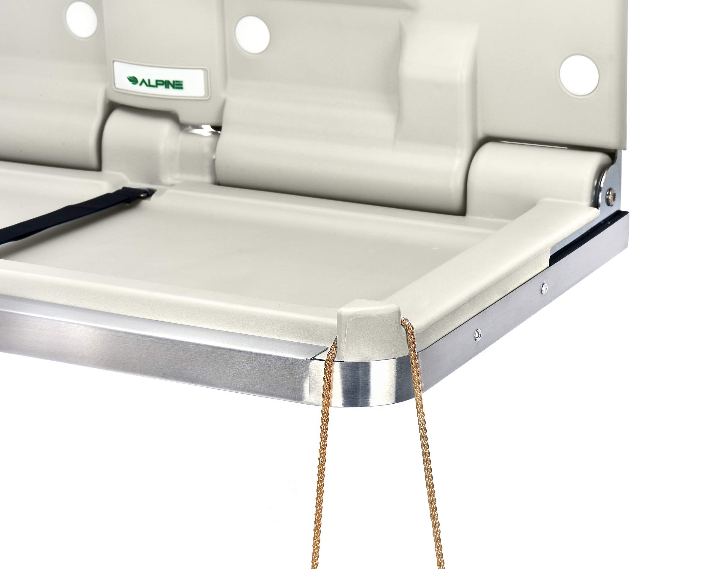 Alpine Industries Wall Mounted Baby Changing Station - Horizontal Fold Down Diaper Changing Table with Safety Strap - Ideal for Commercial Bathrooms