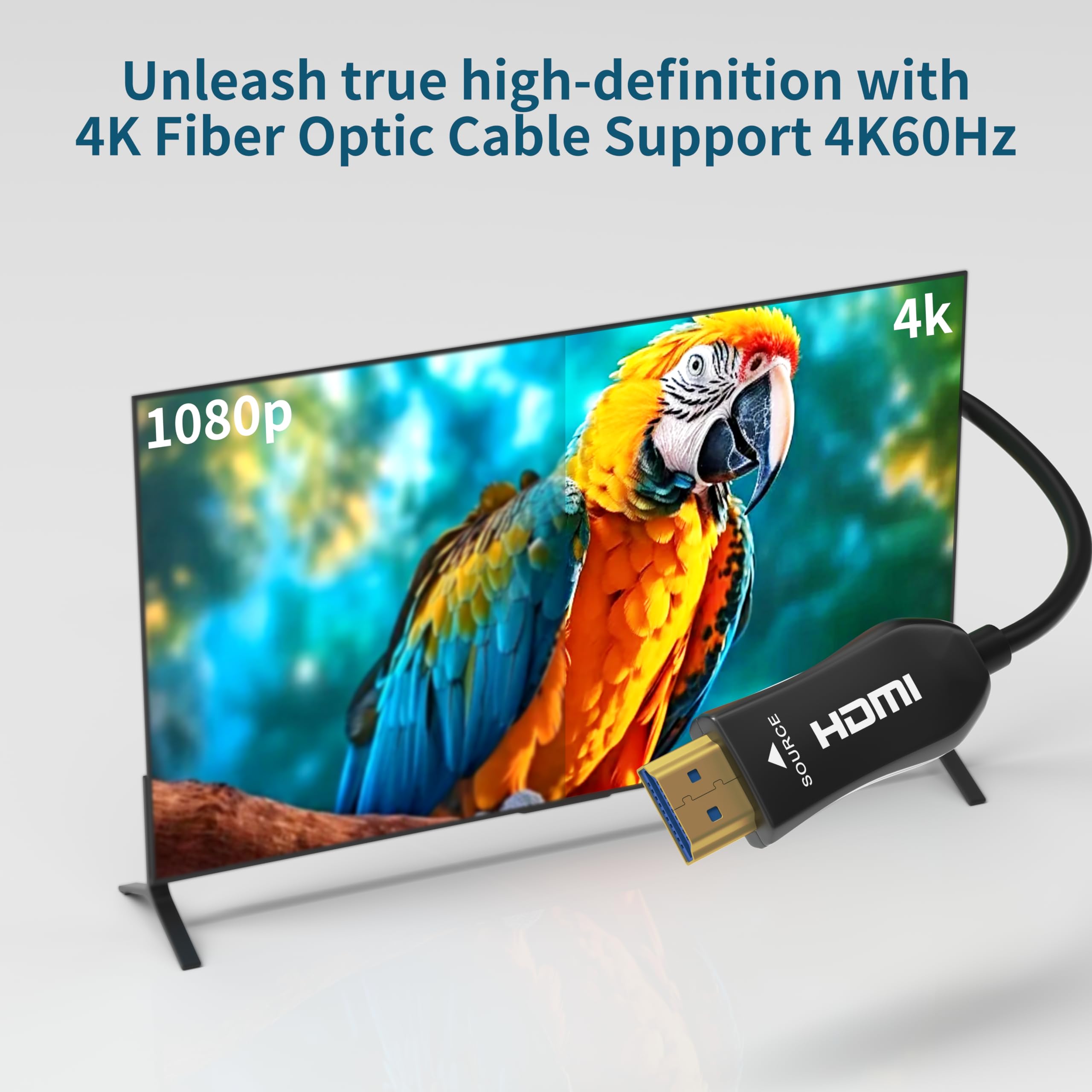 MavisLink 4K Fiber Optic HDMI Cable 50ft, High Speed HDMI 2.0 Cable, 18Gbps, Supports HDR, ARC, Directional Fiber HDMI Cord, Compatible with PS5/Blu-ray/TV Box/HDTV/Projector