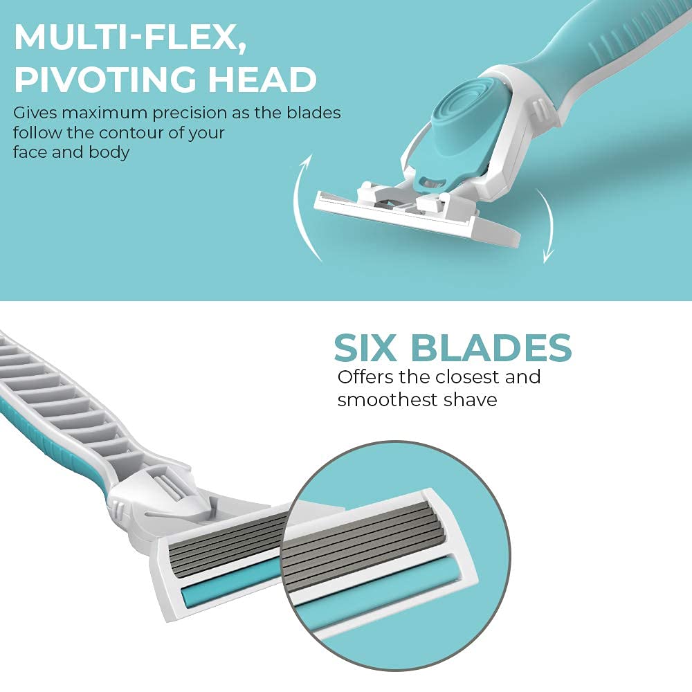 Nylea Razors for Women with Sensitive Skin - FlexShave - Premium Womens Razor for Shaving [6 Blades] Bikini Trimmer, Women's Shaver with Vitamin E and Aloe Vera Lubricating Strip with 3 Refills