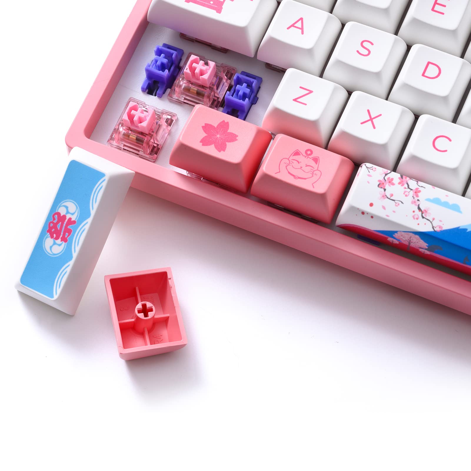 Akko 3068B Plus World Tour Tokyo R2 65% Percent 68-Key RGB Hot-swappable Mechanical Gaming Pink Keyboard, 2.4G Wireless/Bluetooth/Wired with PBT Dye-Sub Keycaps for Mac & Win Switch Jelly Pink