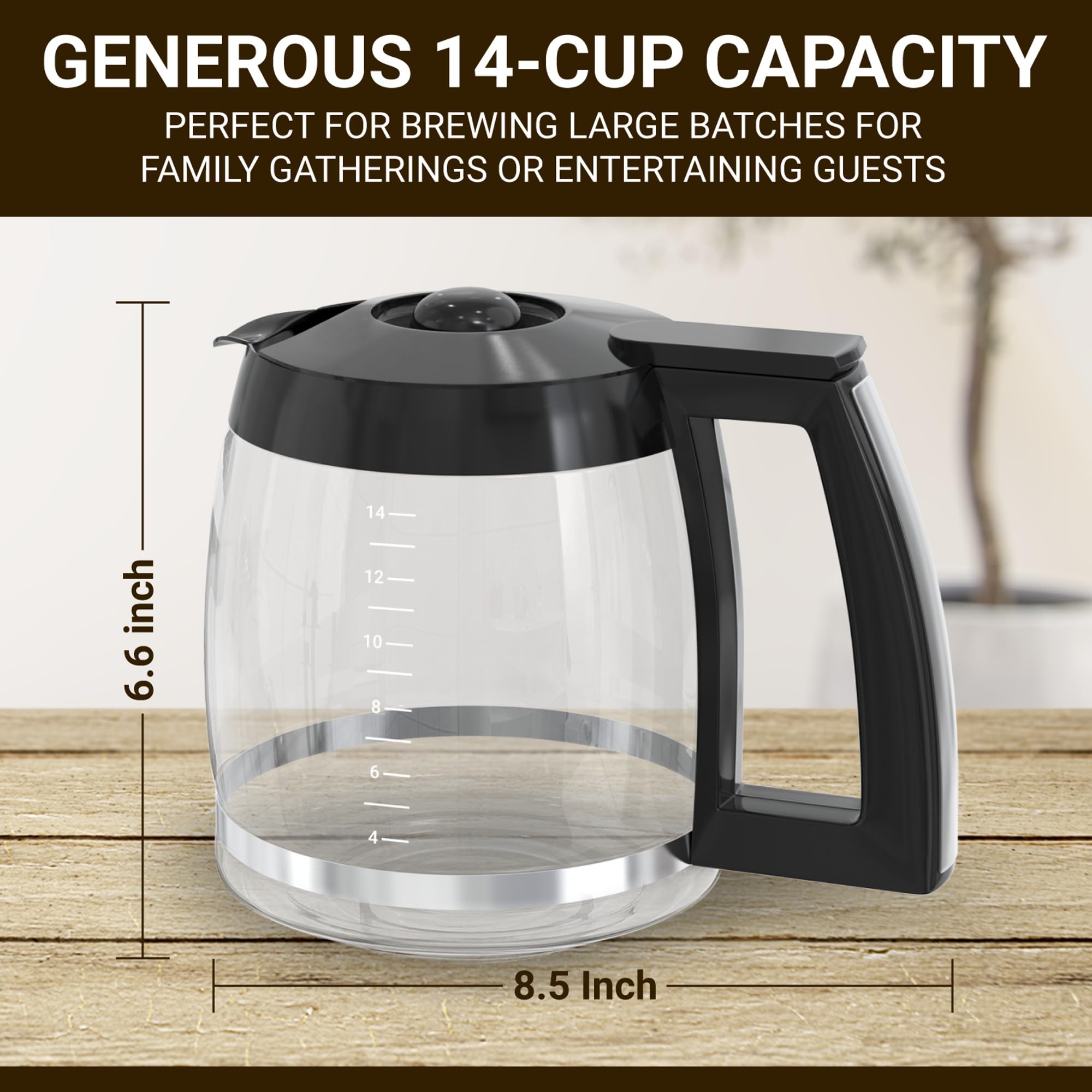 14-Cup Replacement Carafe Compatible with Cuisinart Coffeemakers: DCC-2200, DCC-2600, DCC-2800, DCC-3200, and DCC-3200P1 Non Removable Lid (14 Cup)