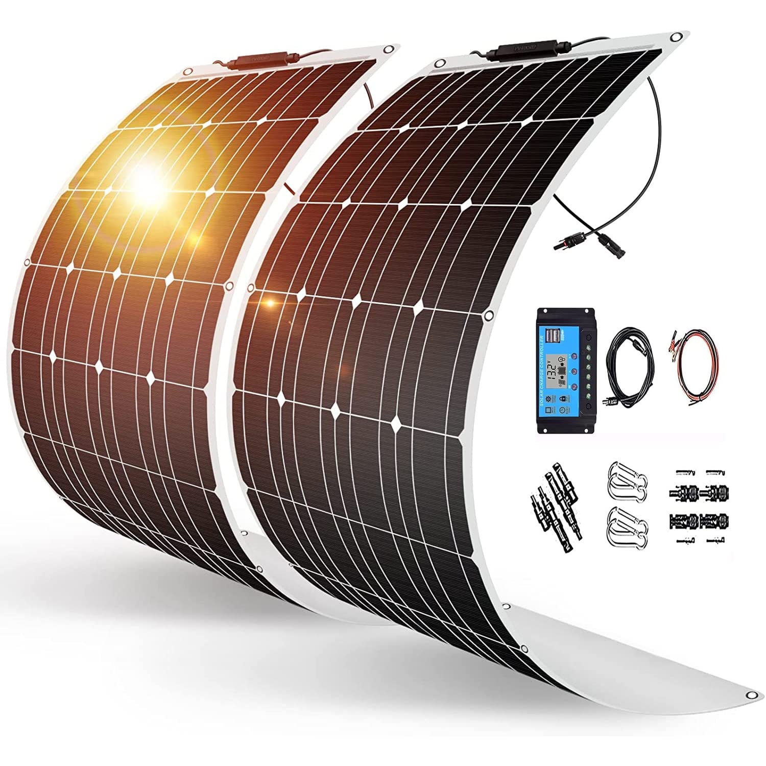 1000 Watt Solar Panel Kit 2pcs 500 Watt Monocrystalline Solar Panels 12v-24v Flexible Solar Panel with 40a Controller Battery Charging Car Battery Camper Rv Yacht Battery Boat…