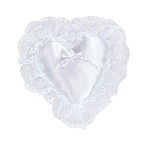 Event Decor Direct Oasis Heart-Shaped Pillow w/Decorative Edges, White Lace Ruffle for Wedding Decoration, Valentine’s Day, & Many More - 12.5 inch Fabric Pillow for Newly Weds - White