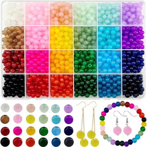 1560 Pcs 6mm Glass Beads for Jewelry Making, 24 Color Crystal Beads Round Gemstone Beads Bracelet Making Kit DIY Craft Spacer Beads Assorted Cute Kawaii Beads Bulk for Beading Necklace