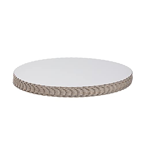 12-Pack Cake Boards 12 Inch, Elegant Round Scalloped Boards for Bakeries, Baking Desserts, Cake Decorating, Sturdy Cardboard Material, Disposable (Silver, 12x12x0.08 in)