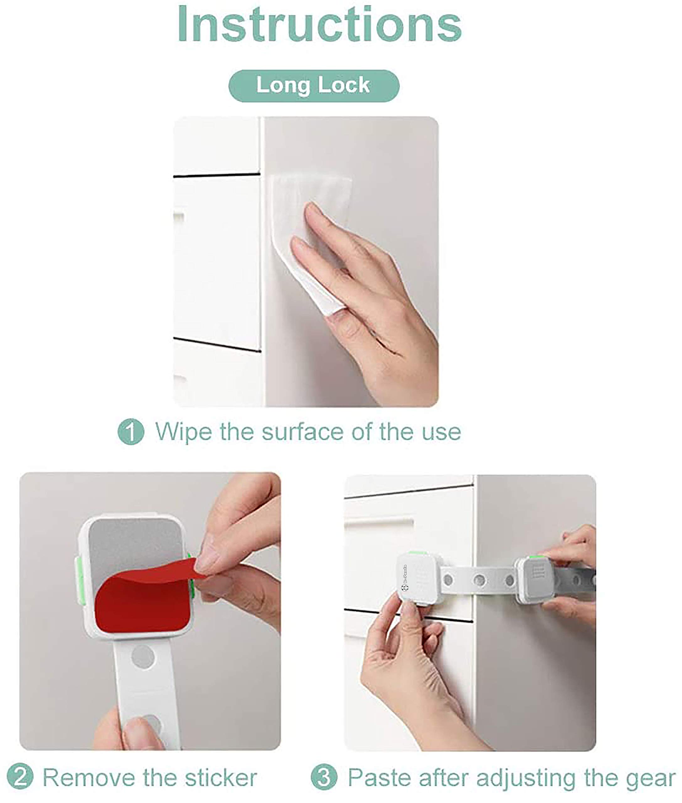 Baby Safety Cabinet Locks with Adjustable Strap,No Drilling,Baby Proofing for Refrigerators, Toilets, Doors,2/8 Count,Green/Grey