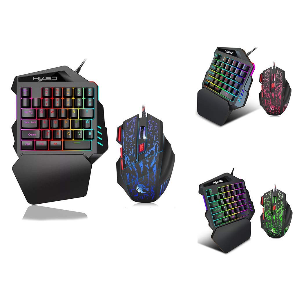 Aibote Mini 35 Keys One-Hand Mechanical Keyboard and Mouse Combo,New Upgraded V100 Gaming Keyboard with Colorful LED Backlit for PC Computer Smartphones LOL/PUBG/Fortnite/Wow/Dota/OW