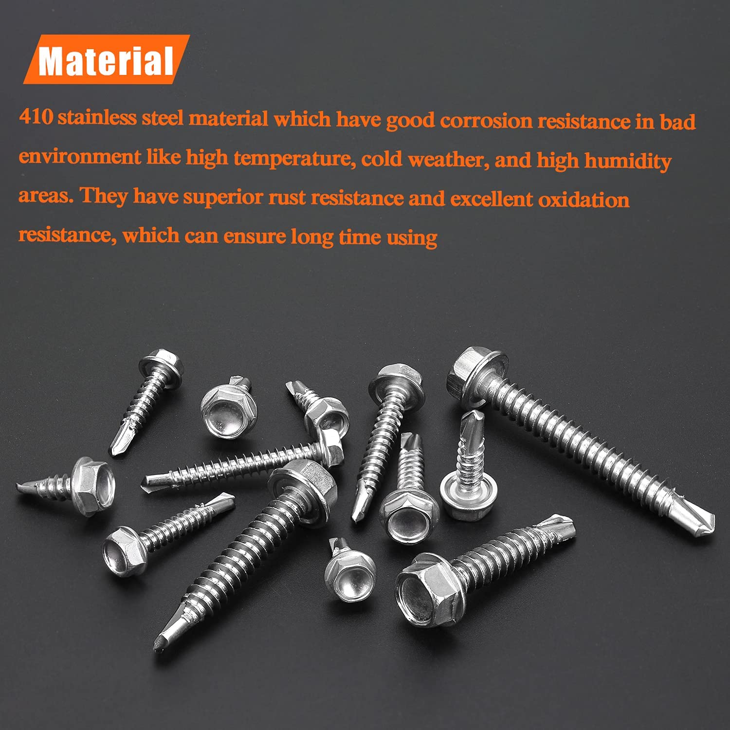 HELIFOUNER 320 Pieces #8#10#14 Hex Washer Head Self Drilling Sheet Metal Screws Assortment Kit, 410 Stainless Steel