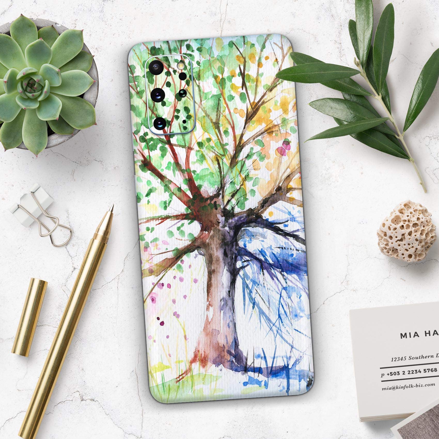 DesignSkinz Watercolor Vivid Tree Protective Vinyl Decal Wrap Skin Cover Compatible with The Samsung Galaxy S20 (Screen Trim & Back Glass Skin)