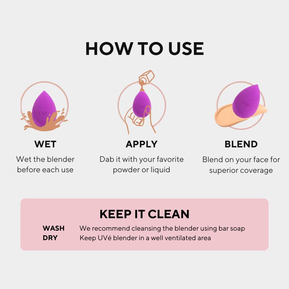 Helio Makeup Blender Sponge, Streak Free Application of Liquid, Powder & Cream Foundation, Professional Complexion Blending Tool, Cruelty Free, Vegan, Latex Free