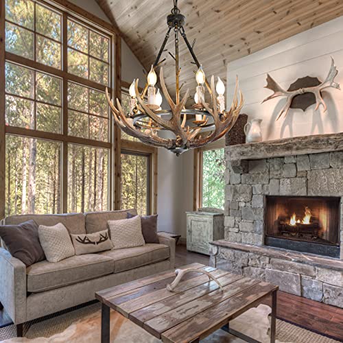 Antler Chandelier Lighting with 6 Lights, Resin Deer Antler Chandelier Light Fixtures Rustic Style for Living Room, Dining Room, Hallway