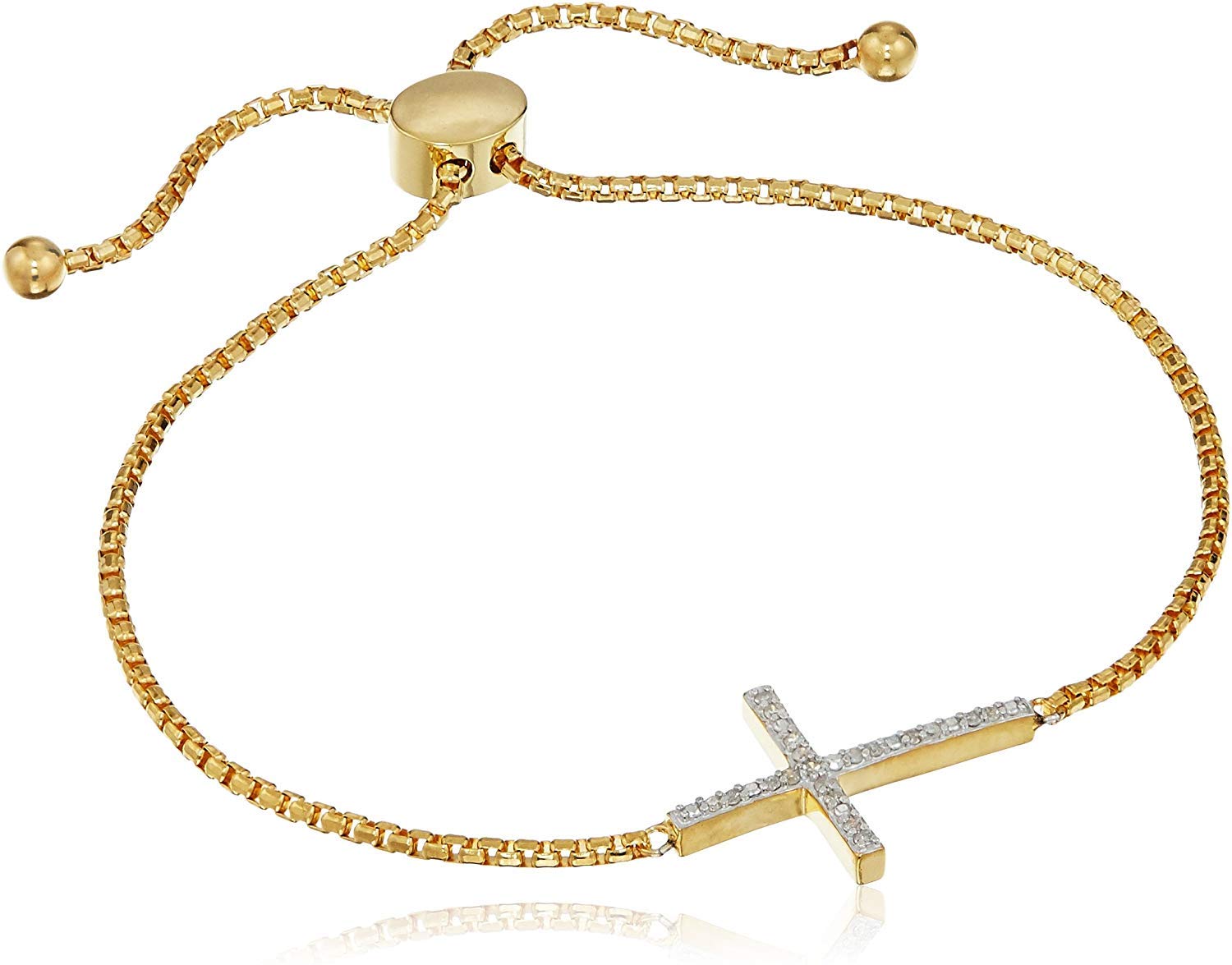 18k Gold Plated Sterling Silver Diamond Cross Bolo Adjustable Bracelet (1/10cttw, I-J Color, I2-I3 Clarity), 9"
