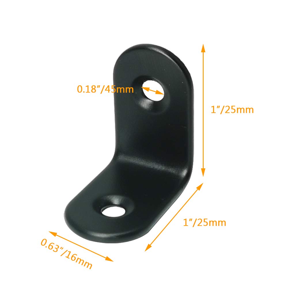 Alamic Corner Brace 25 x 25mm Stainless Steel Black Brace Corner Steel Joint Right Angle Bracket Fastener with Screws - 12 Pcs