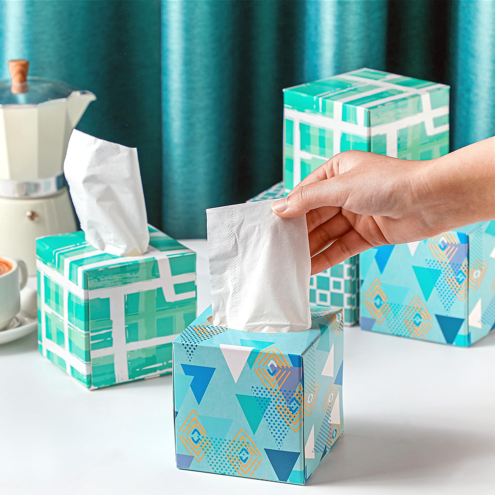 12 Pieces Facial Tissues Cube Boxes 2 Ply Soft Tissue Boxes Travel Tissue Bulk Toilet Tissues Car Tissues Travel Tissue Packs Facial Box Tissues Pack Upright Face Tissue Box (Geometric)