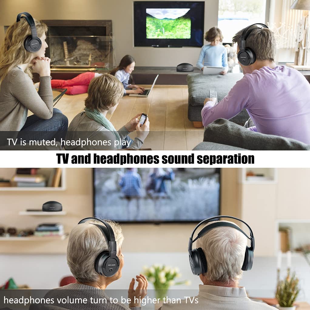ANSTEN Wireless Headphones for TV Watching, Over Ear Headsets with RF Transmitter Charging Dock with 3.5 mm AUX/RCA, Rechargeable Stereo TV Wireless Headphone,164 ft Work Rang, No Audio Delay