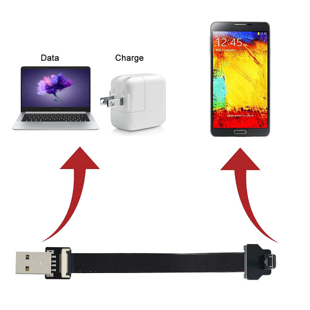 Xiwai 2.0M Up Angled USB 2.0 Type-A Male to Micro USB 5Pin Male Data Flat Slim FPC Cable for FPV & Disk & Phone