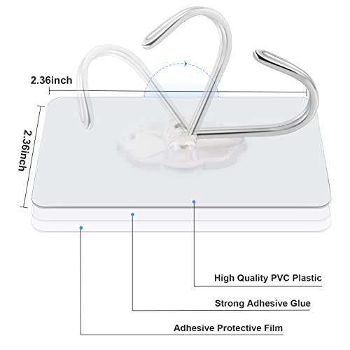 36PCS Adhesive Wall Hooks for Hanging Heavy Duty 22lbs(Max), Transparent Waterproof Wall Hangers without Nails Picture Hanging Hooks Sticky Hooks for Bathroom Kitchen Office Outdoor Keys Hooks
