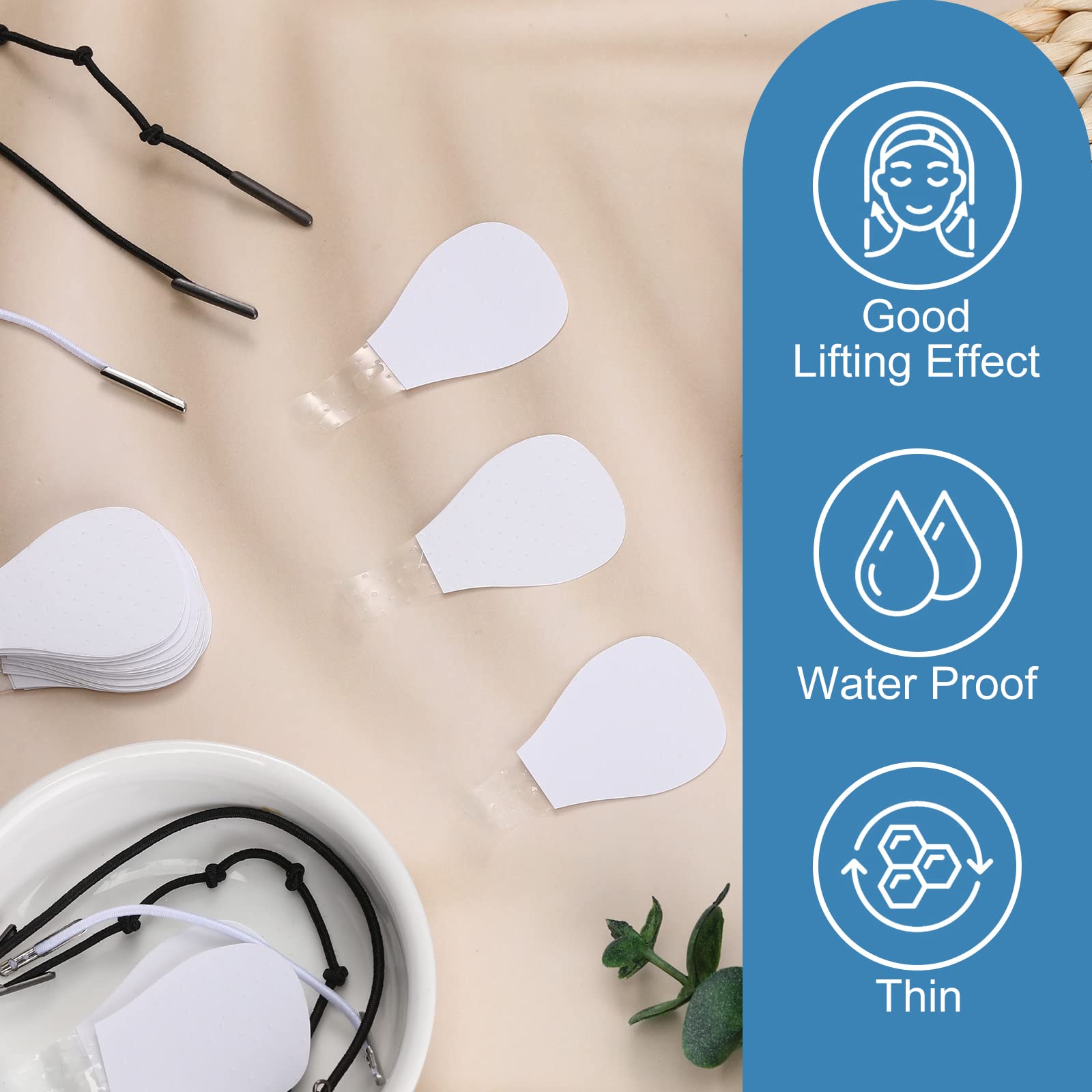 Leelosp 80 Pieces Face Lift Tapes Face Lifting Patch Invisible V-line Face lift Sticker Neck and Eye Lift Tapes Waterproof Elasticity Double Chin Lift Patch with 3 Pieces Lifting Ropes for Women Girls