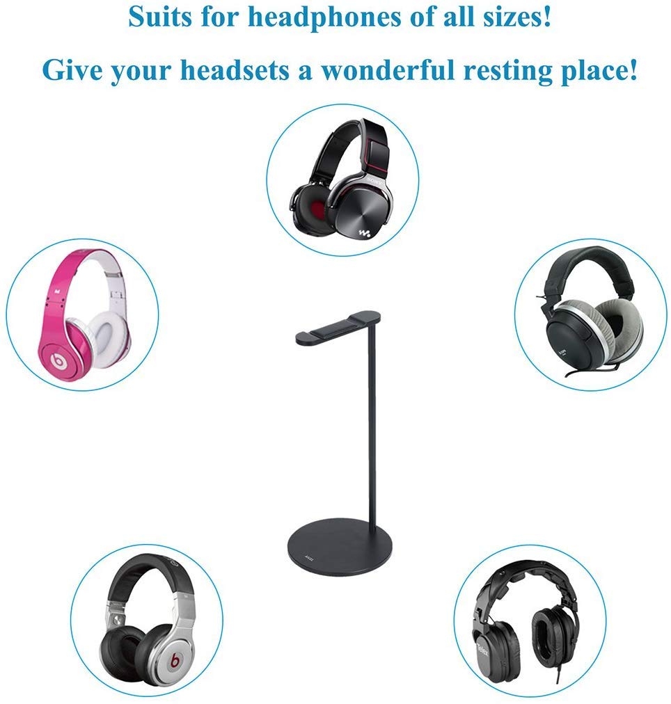 AIGEL Headphones Stand Sturdy Gaming Headset Holder Desk Headset Rest Hanger Headset Stand with Premium Aluminum Body for All Headphones Size Non Slip Base Black