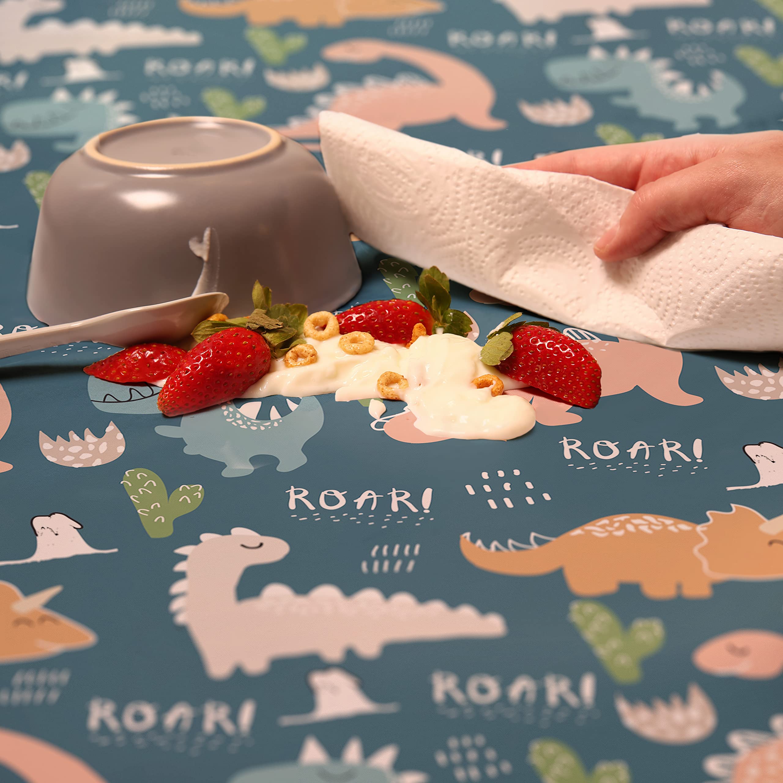 Baby Splat Mat for Under High Chair Floor Mat - Splash Mat, Waterproof Floor Mat - Anti Slip, Washable, Extra Large (51 Inch) + Baby Bib with Sleeves - Dinosaur