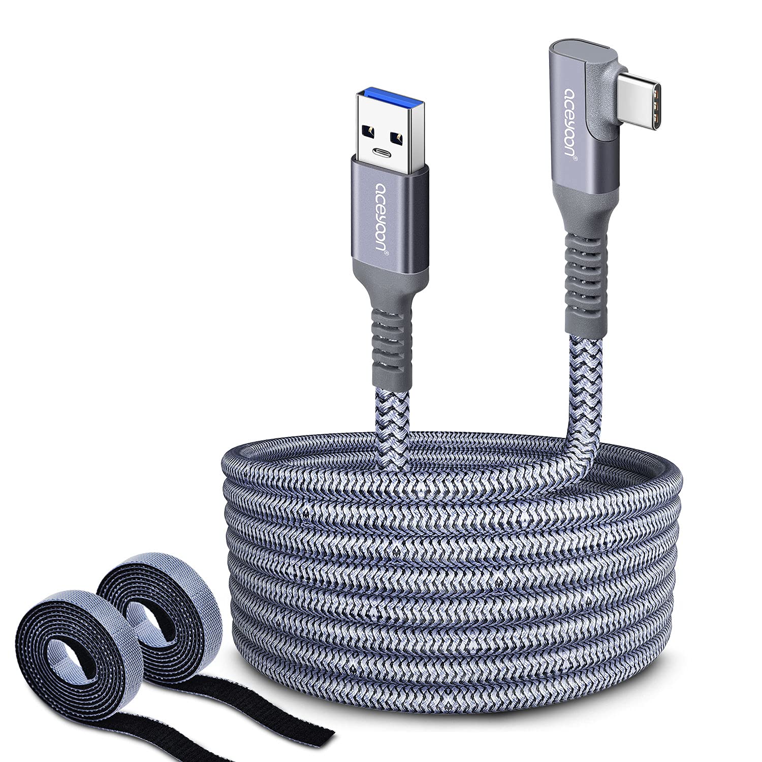 aceyoon 20ft Link Cable for Quest 2/1, USB 3.1 GEN1 Right Angle Braided VR Headset Cable, 5Gbps High Speed Data Transfer & Fast Charging VR Link Cable for Link/Rift S